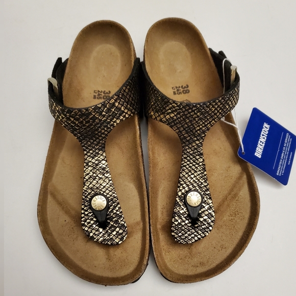 Birkenstock | Shoes | New Birkenstock Gizeh Shiny Python Black | Poshmark